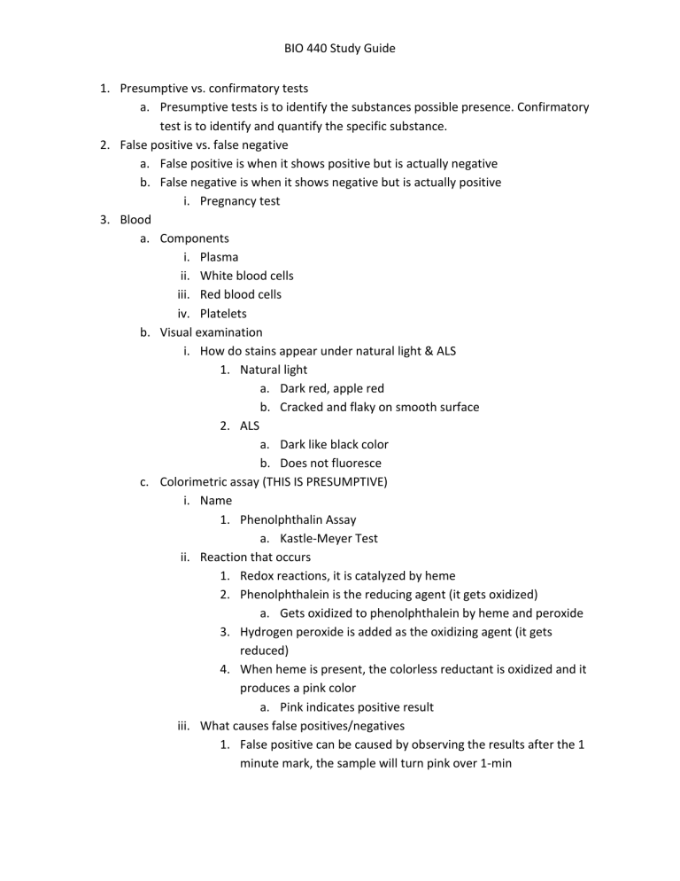 Forensic Biology Study Guide: Blood, Semen, Saliva Analysis