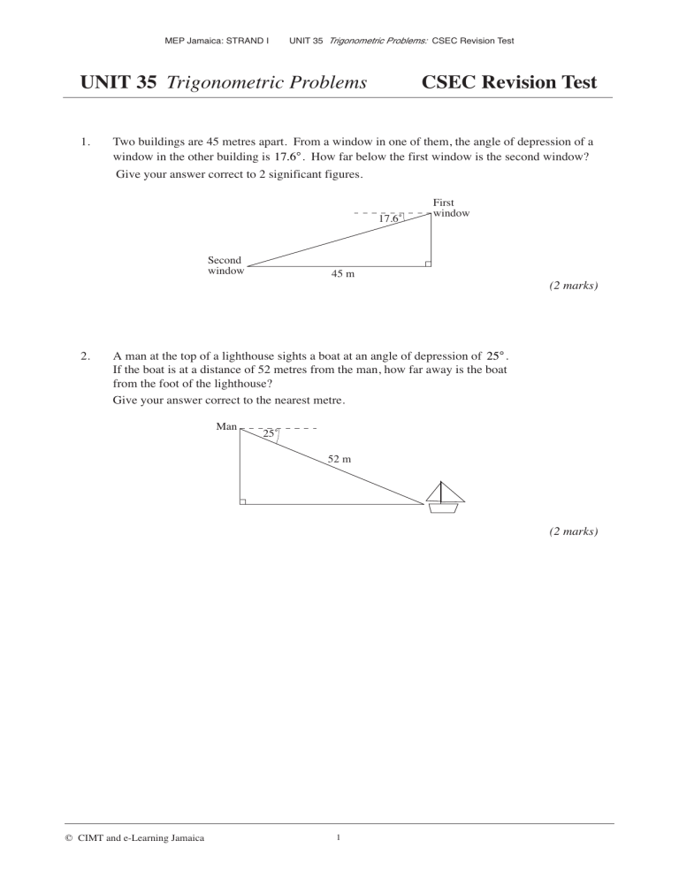 CSEC Trigonometry Revision Test: Problems & Solutions for High School