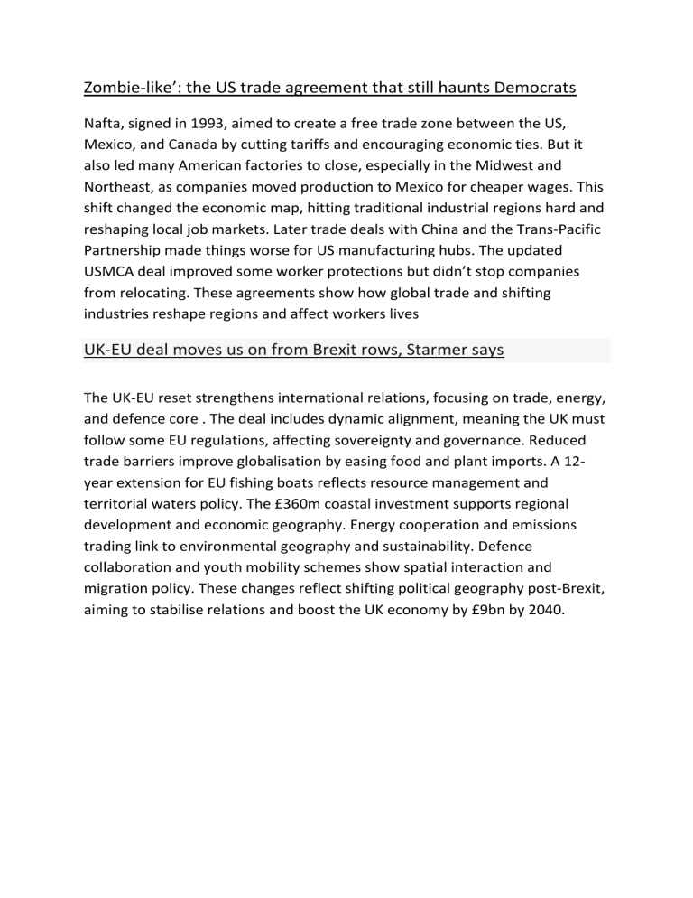 US Trade Deals & Brexit: Economic & Political Geography Impacts