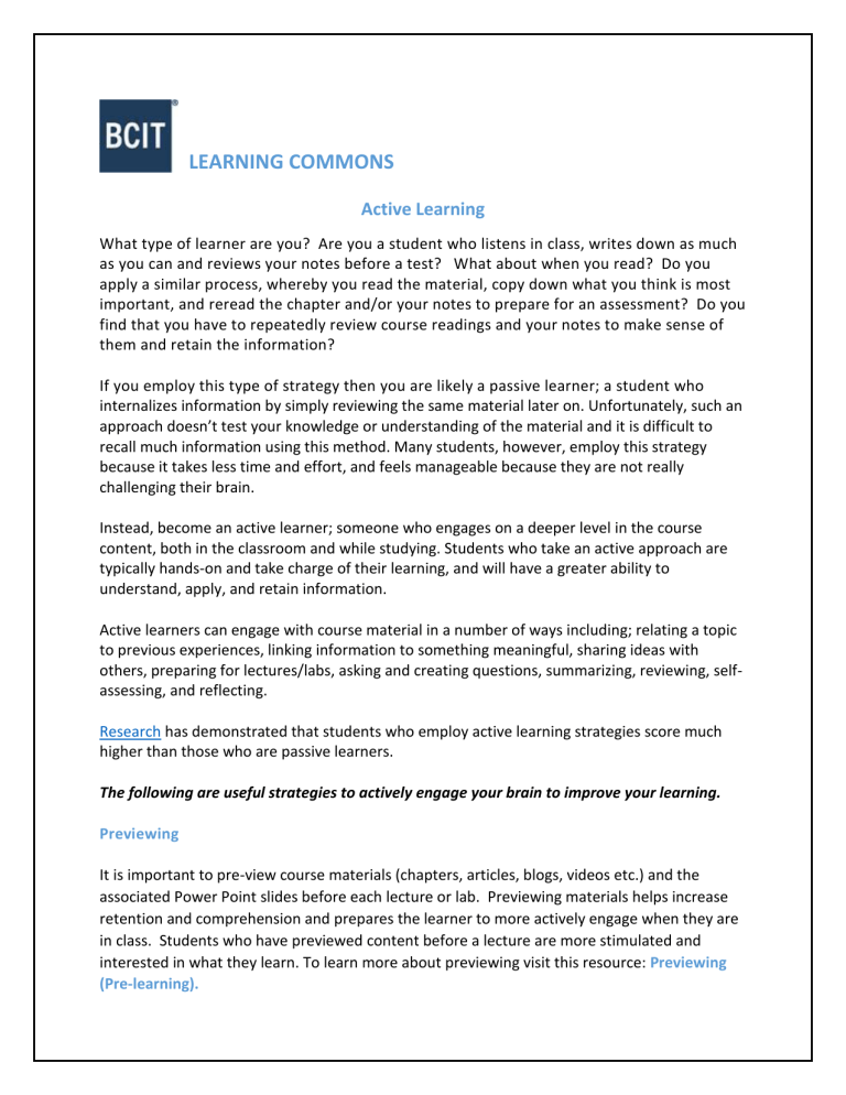 Active Learning Strategies for Students