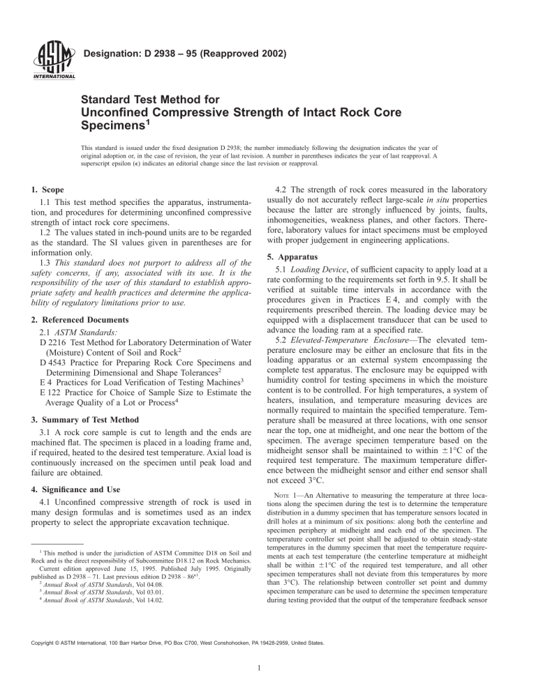 ASTM D2938: Unconfined Compressive Strength Test Method for Rock Core