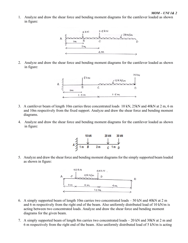 Shear Force & Bending Moment Exam Questions