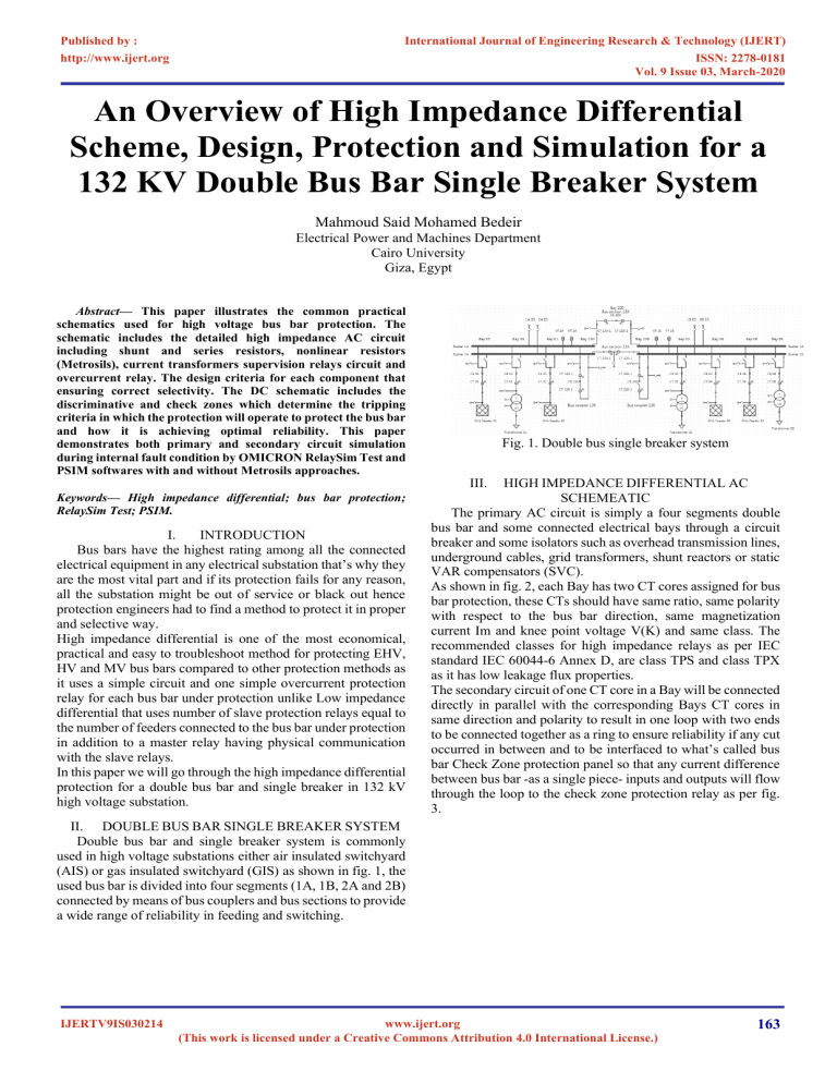High Impedance Differential Protection for 132kV Bus Bar System