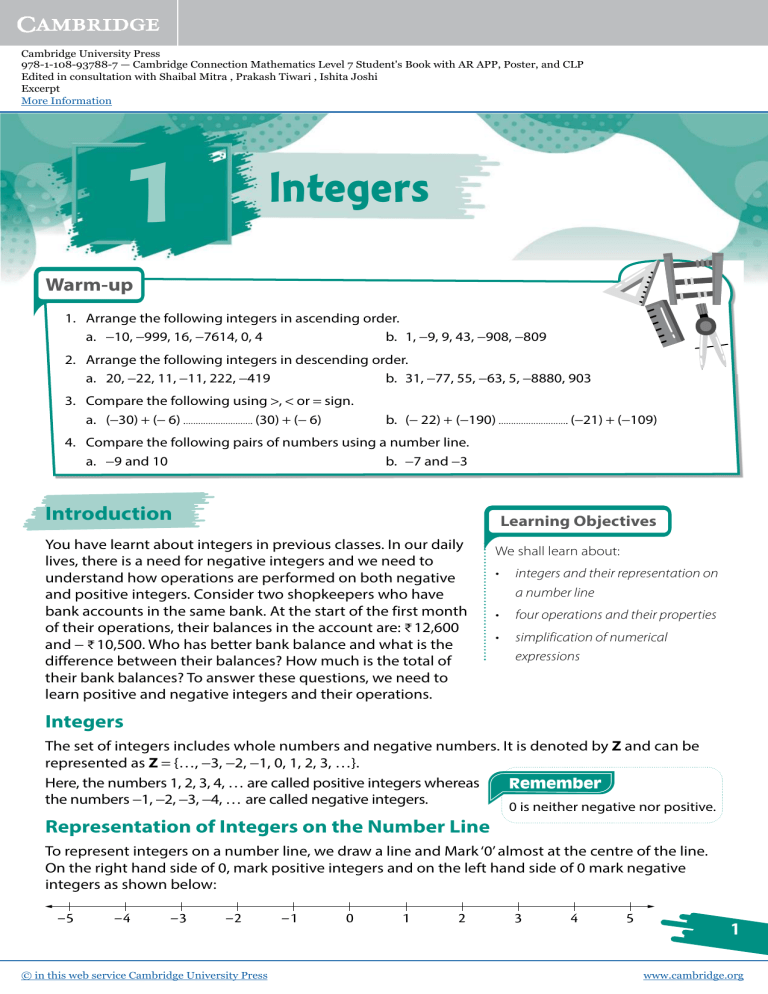 Integers: Middle School Math Textbook Excerpt