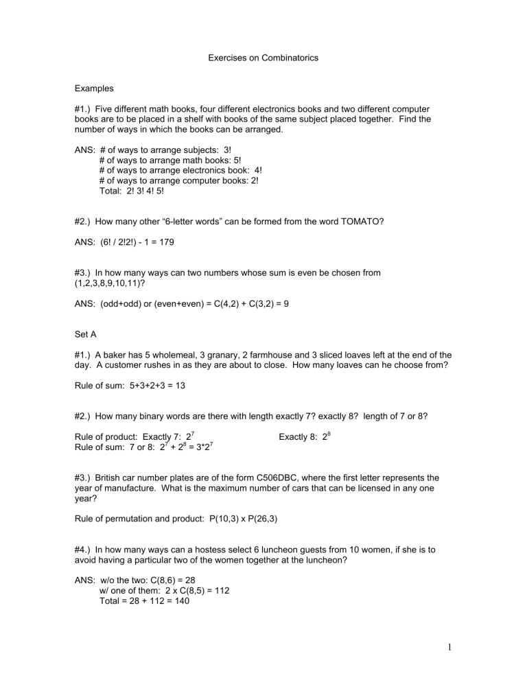 Combinatorics Exercises with Solutions | Math Problems & Answers
