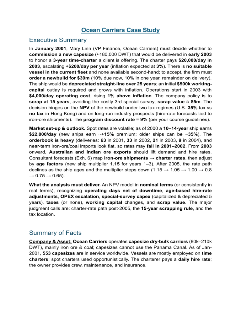 Ocean Carriers Case Study: NPV Analysis for New Capesize Vessel Investment