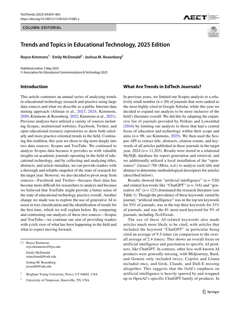 Educational Technology Trends 2025: AI, ChatGPT, & Research Analysis