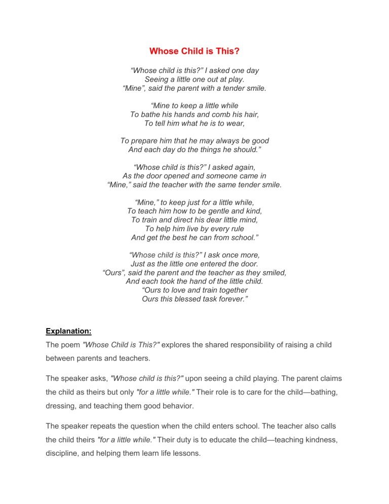 Poetry Analysis Study Guide: Whose Child, Leisure, Railway Carriage