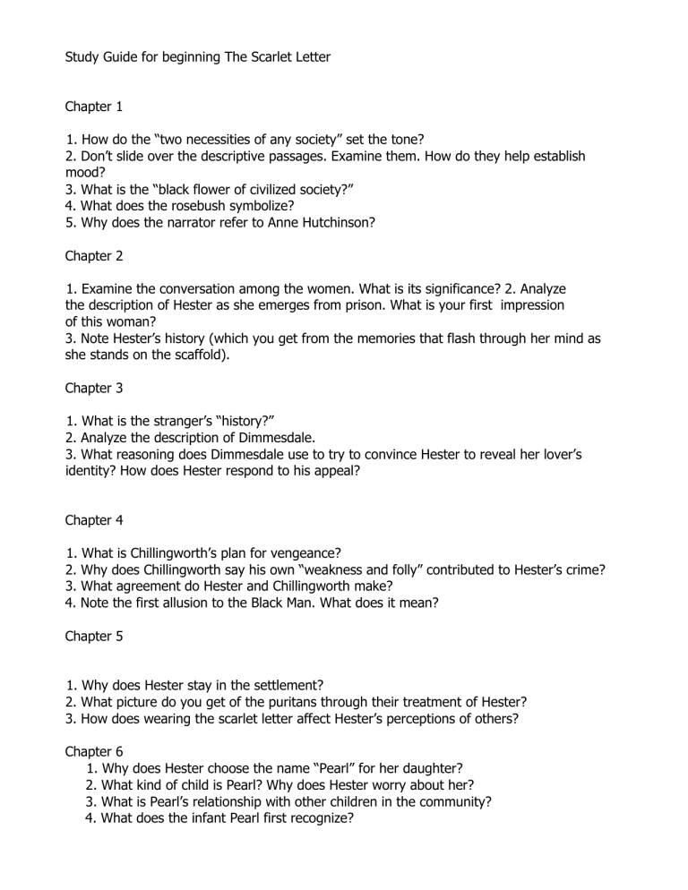 The Scarlet Letter Study Guide: Chapters 1-24 Questions & Analysis
