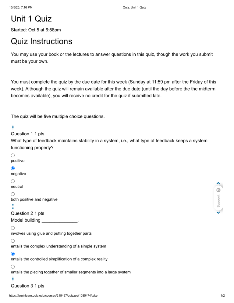 Unit 1 Quiz: Physical Geography, Climatology & Systems Feedback