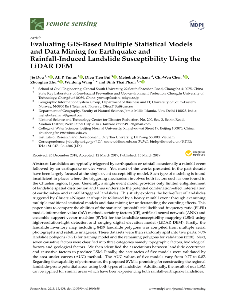 GIS-Based Models & Data Mining for Landslide Susceptibility using LiDAR DEM