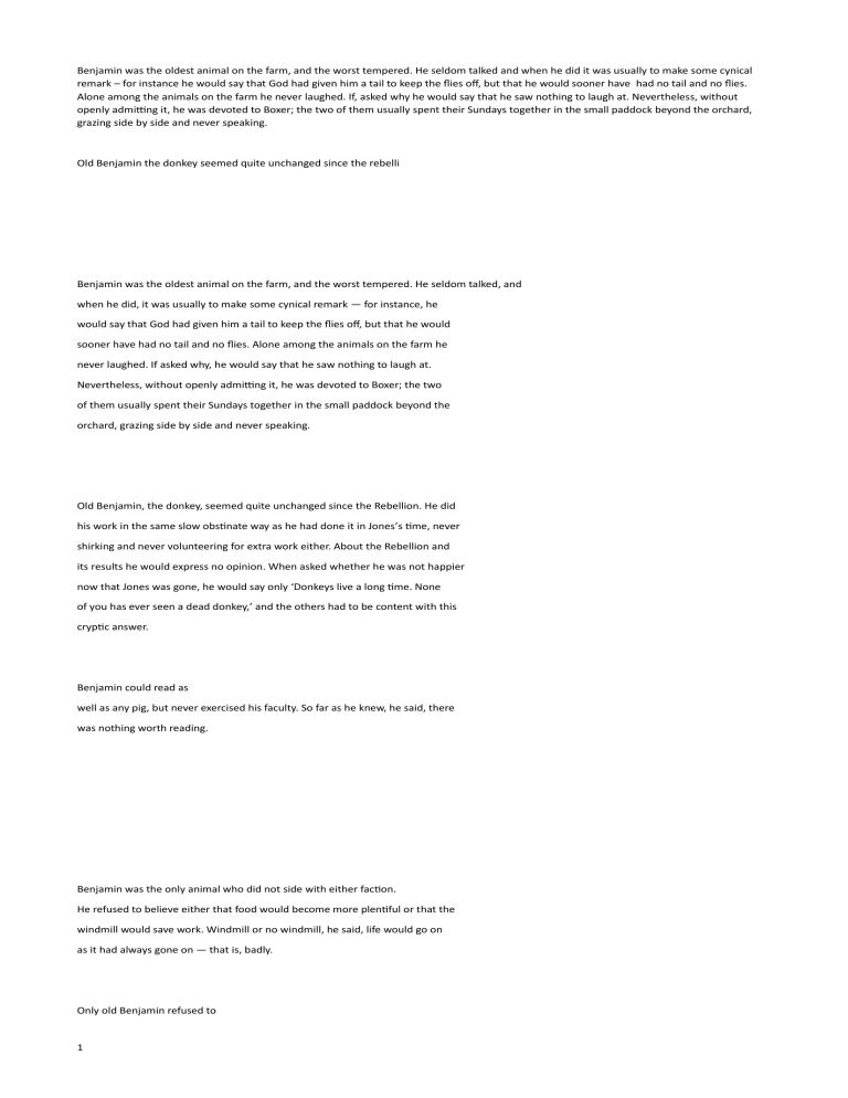 Benjamin Animal Farm Quotes & Character Analysis | George Orwell