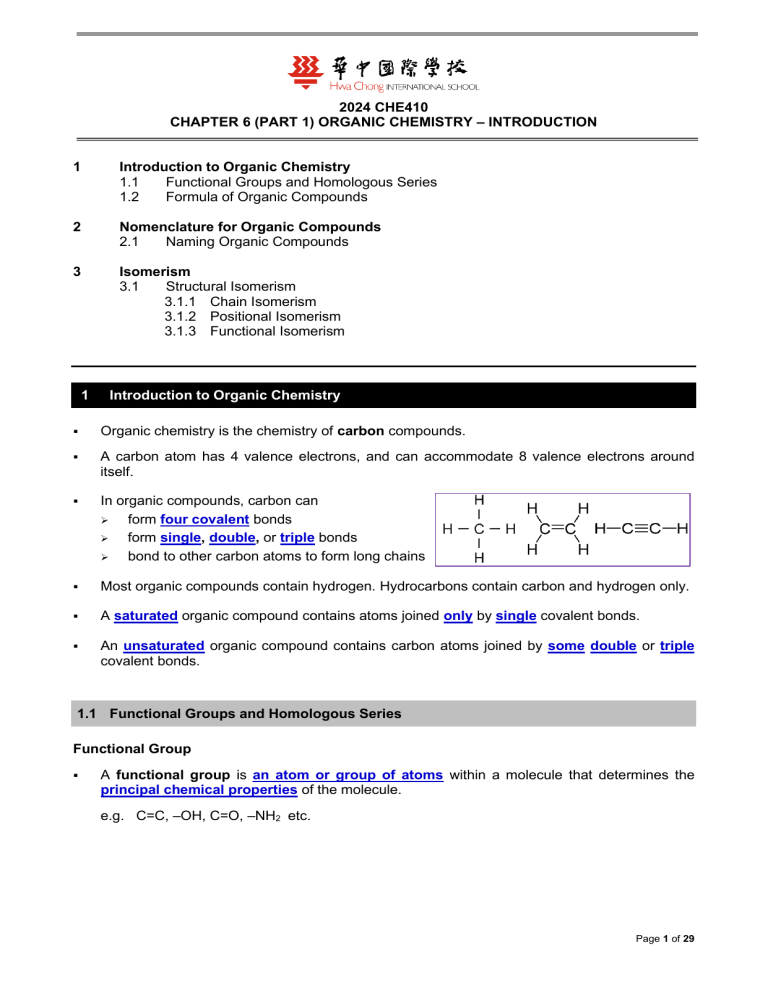 Organic Chemistry Introduction: Functional Groups, Nomenclature & Isomerism