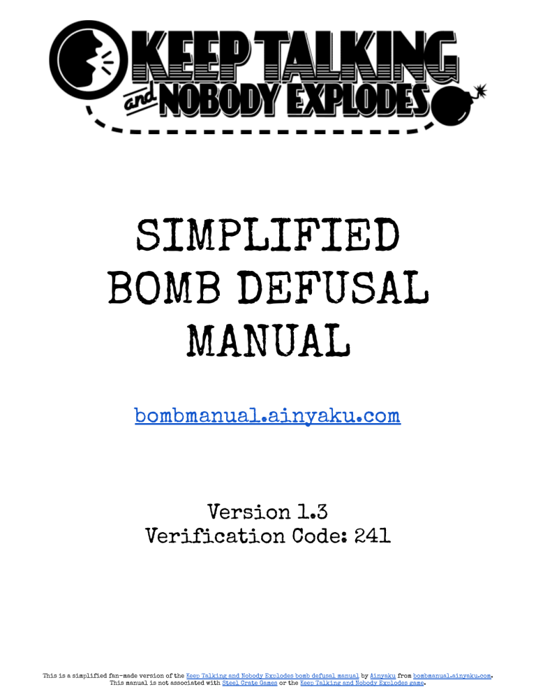 Simplified Bomb Defusal Manual for Keep Talking and Nobody Explodes