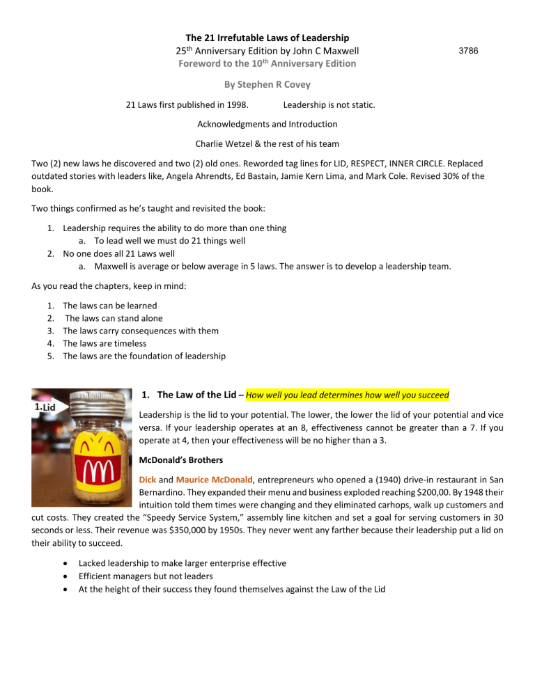 The 21 Irrefutable Laws of Leadership Summary: John C. Maxwell