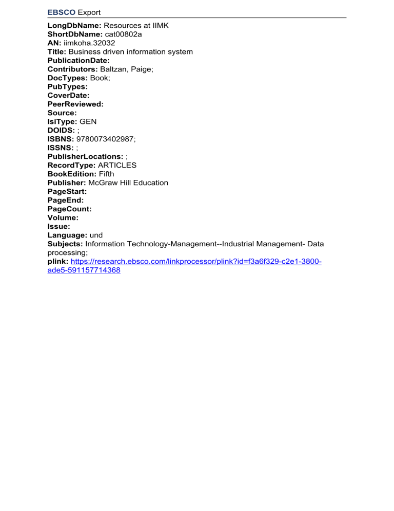 Business Driven Information System - EBSCO Record