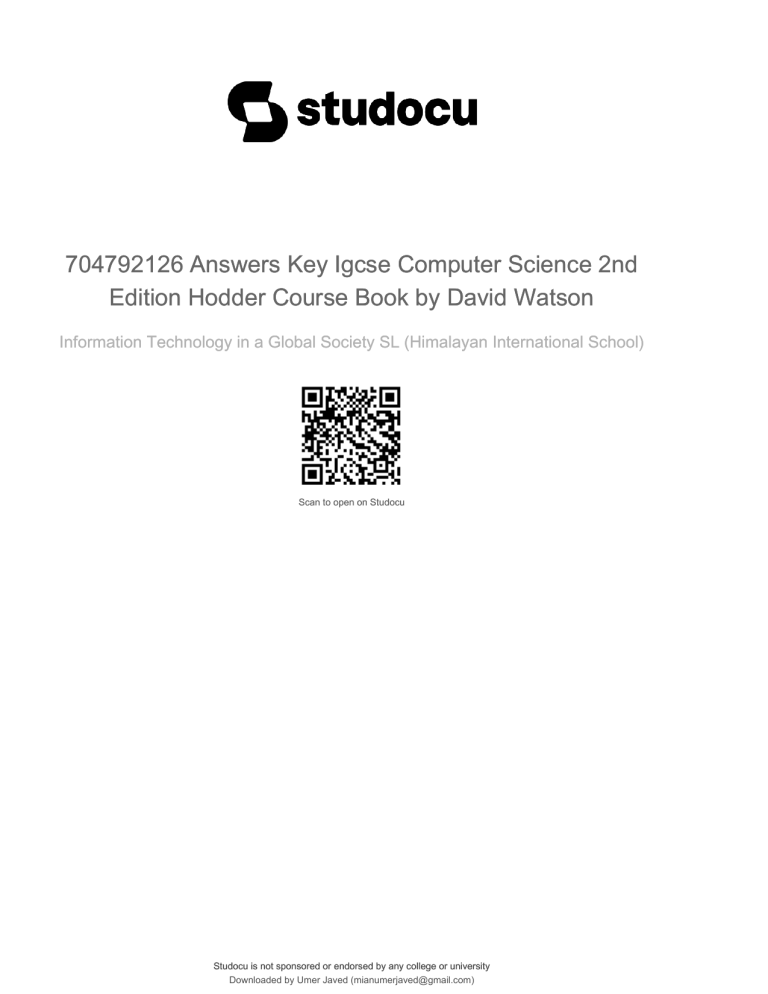 IGCSE Computer Science Answer Key 2nd Edition