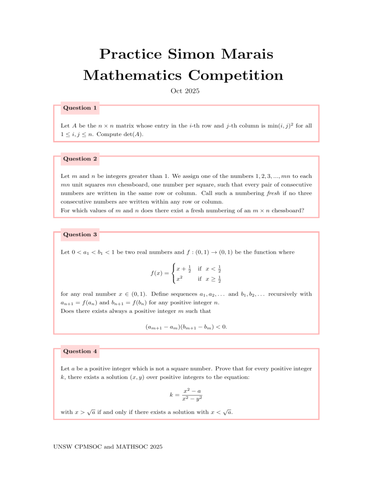 Simon Marais Math Competition Practice Problems