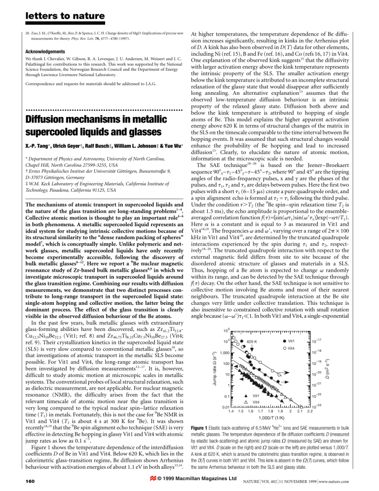 Diffusion in Metallic Supercooled Liquids & Glasses