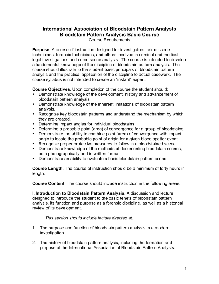 Bloodstain Pattern Analysis Basic Course Requirements