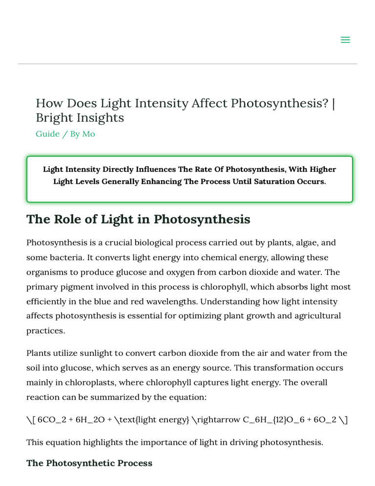 Light Intensity & Photosynthesis: Impact on Plant Growth & Agriculture