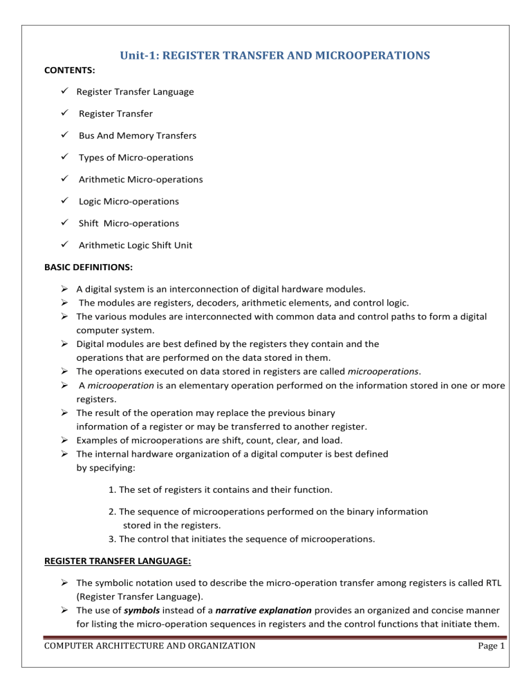 Register Transfer & Microoperations: Computer Architecture Basics