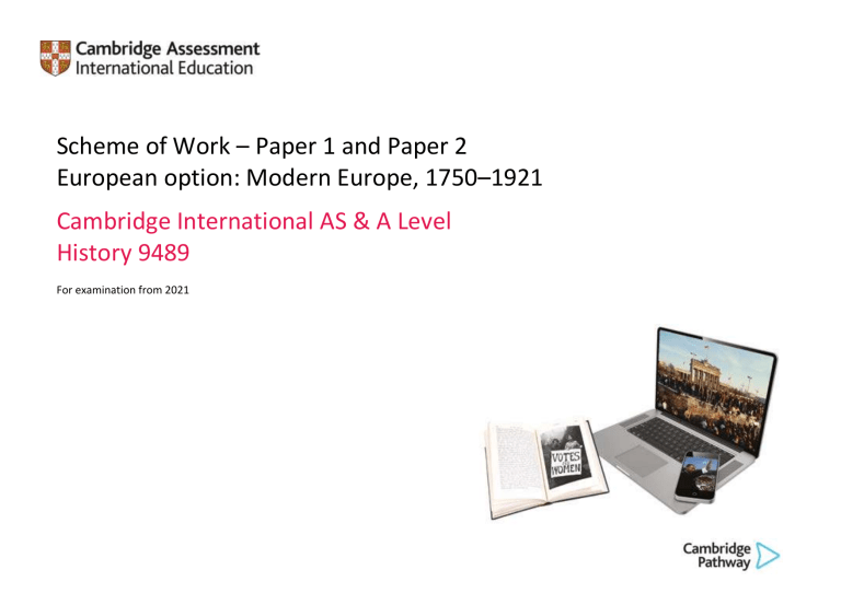 Cambridge AS & A Level History 9489 Scheme of Work: Modern Europe 1750-1921