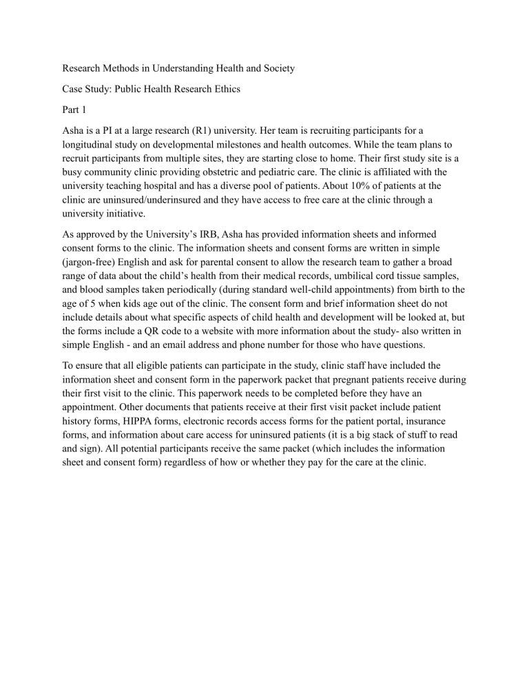 Public Health Research Ethics Case Study: Longitudinal Study Consent