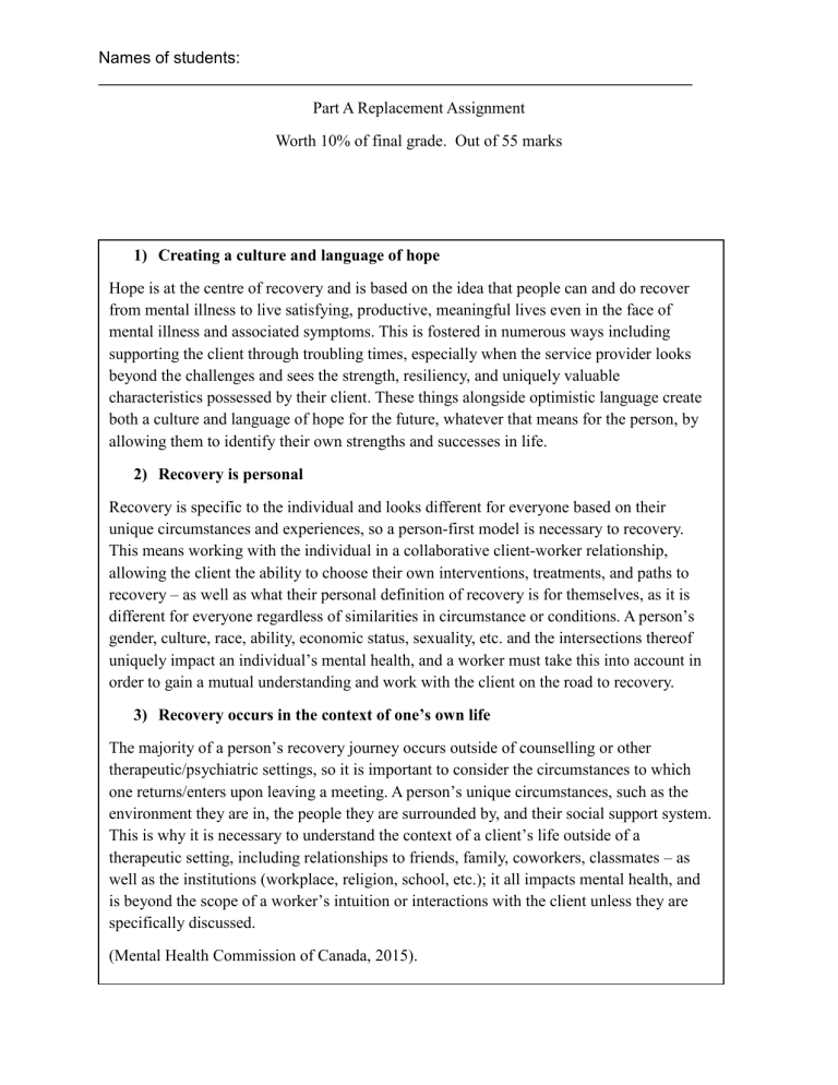 Mental Health Recovery & Canadian Healthcare: Social Work Assignment