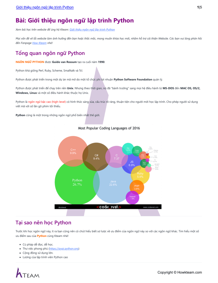 01 - Giới thiệu ngôn ngữ lập trình Python