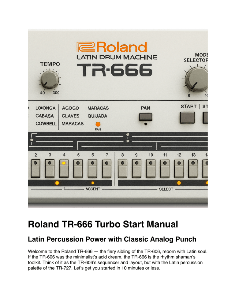 Roland TR-666 Turbo Start Manual: Latin Percussion Drum Machine Guide