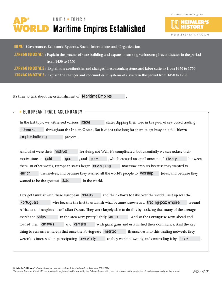 AP World History: Maritime Empires Established (1450-1750) Study Guide