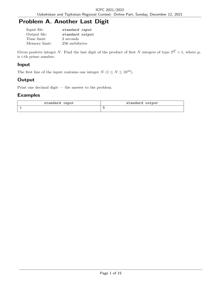 ICPC Programming Problems: Uzbekistan & Tajikistan Regional Contest