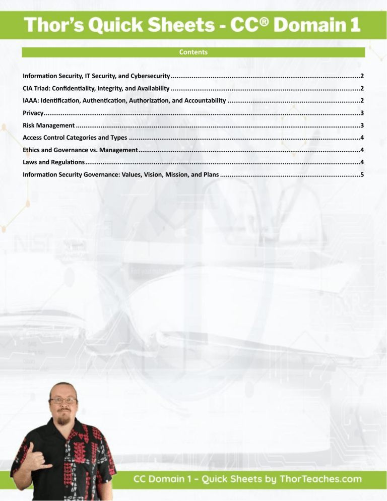 Information Security Quick Sheet: CIA, IAAA, Risk Management