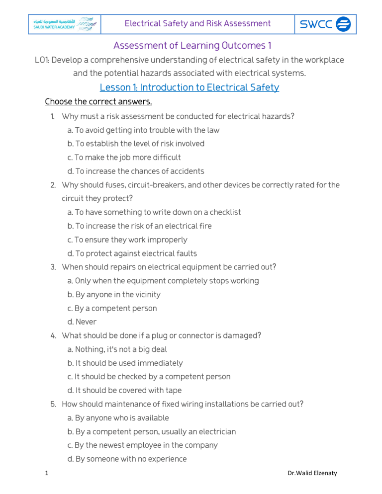 Electrical Safety & Risk Assessment: Workplace Hazards
