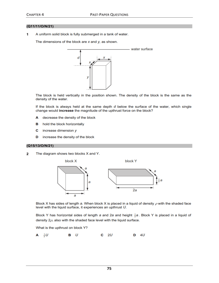 Forces, Density & Pressure Past Paper Questions