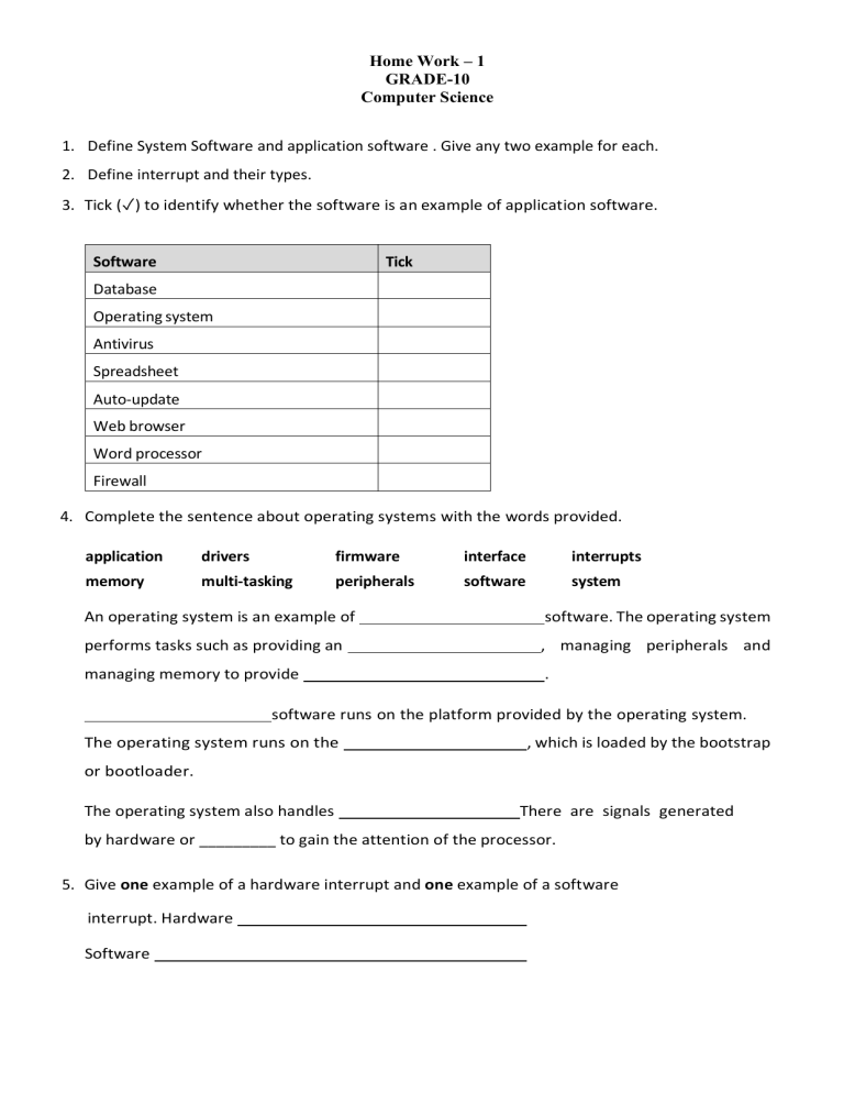 Grade 10 Computer Science Homework: Software & Python