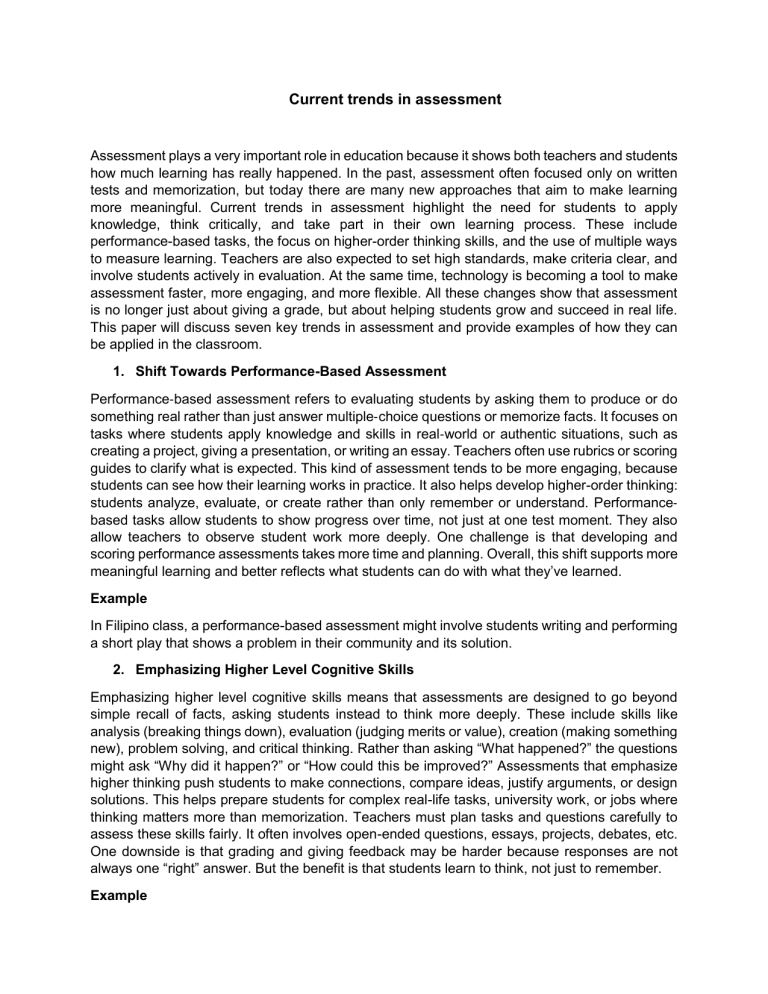 Current Trends in Educational Assessment: 7 Key Approaches & Examples