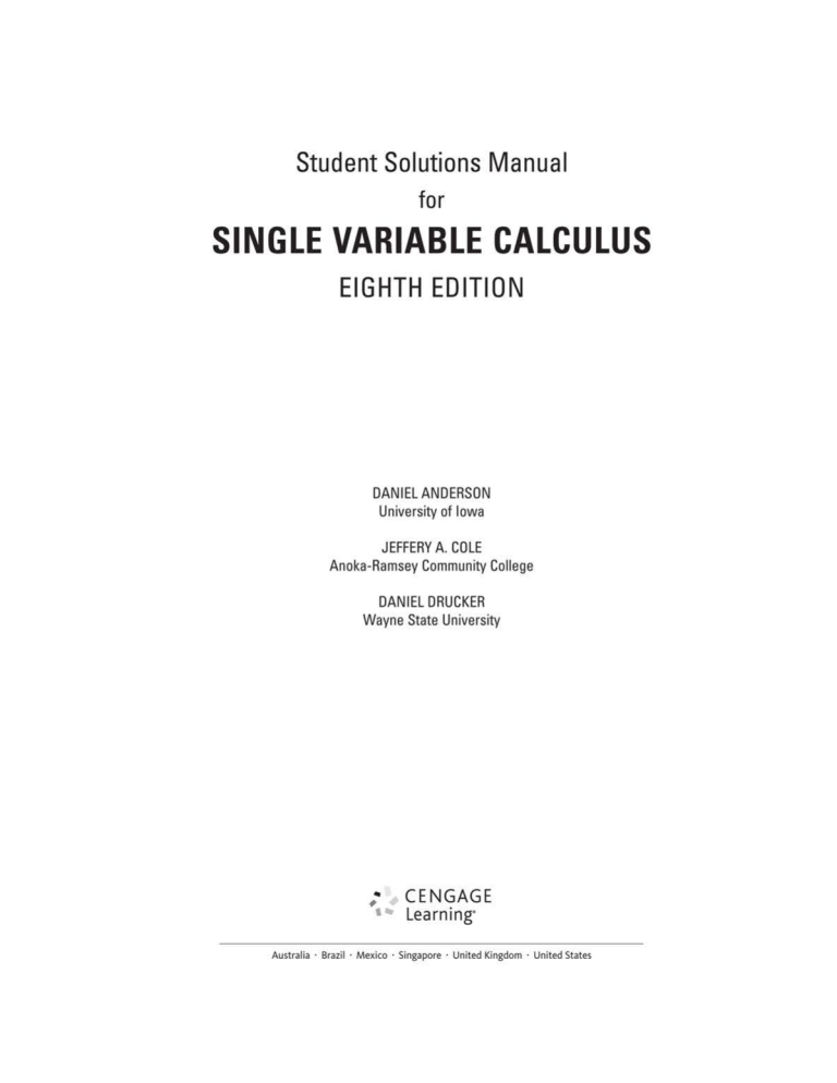 Student Solutions Manual for Single Variable Calculus, 8th Edition