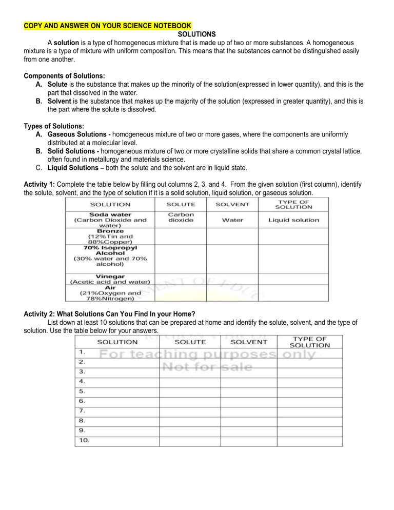 Science Worksheet: Solutions & Island Origin Hypothesis