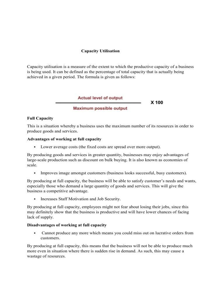Capacity Utilisation: Business Study Material