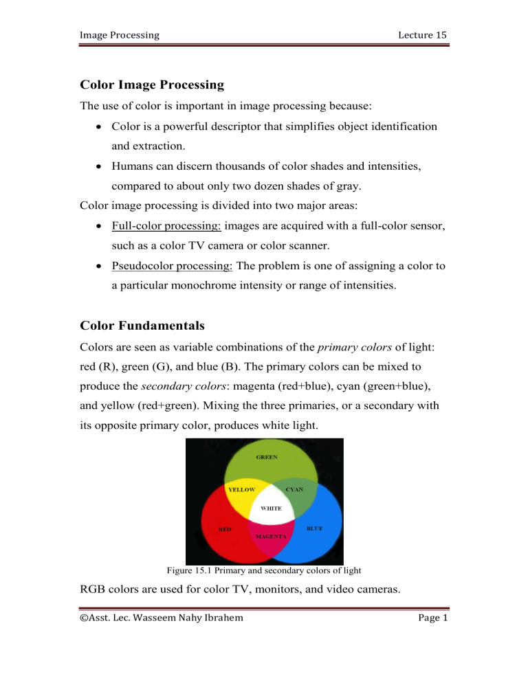 Color Image Processing: RGB, CMY, HSI Models & Transformations