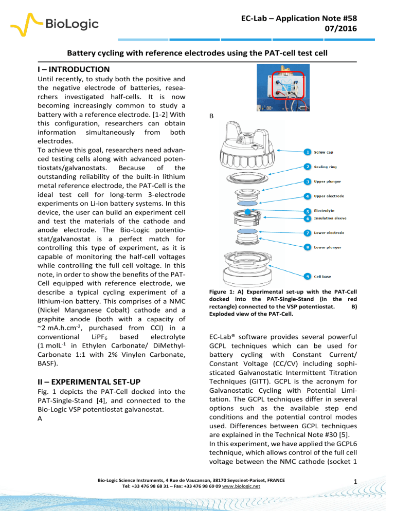 Battery Cycling with Reference Electrodes using PAT-Cell Test Cell