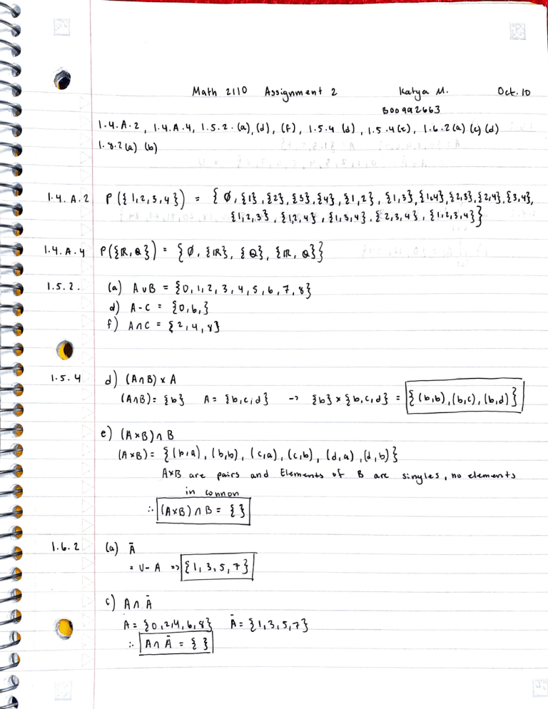 Math 2110 Assignment 2: Set Theory Problems & Solutions