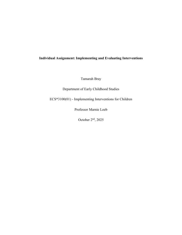 Child-Led Intervention: Implementation & Evaluation Assignment