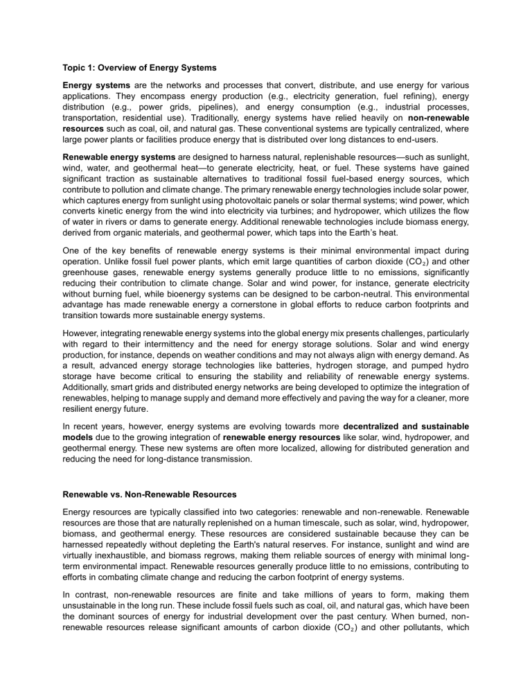 Energy Systems & Renewable Resources Overview