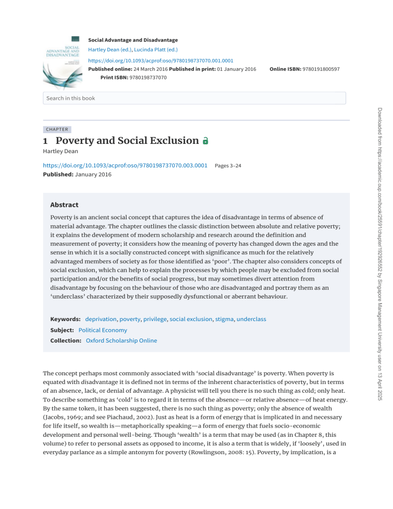 Poverty & Social Exclusion: Definitions & Measurement