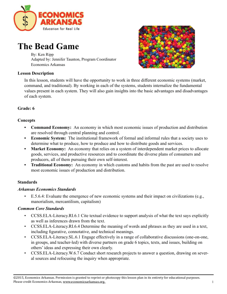 The Bead Game: Economic Systems Lesson Plan