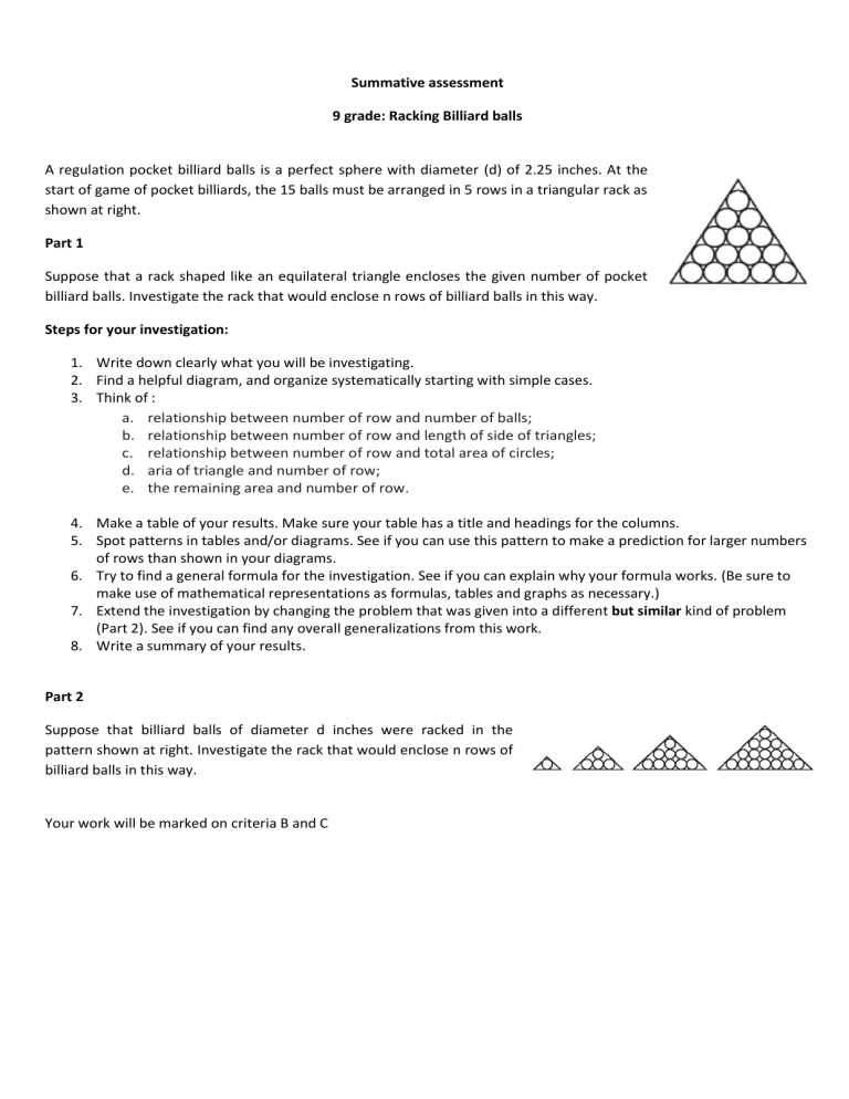 Billiard Ball Racking: 9th Grade Math Assessment