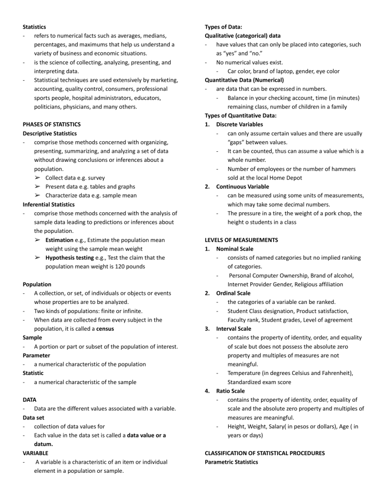 Statistics: Descriptive & Inferential Analysis, Data Types